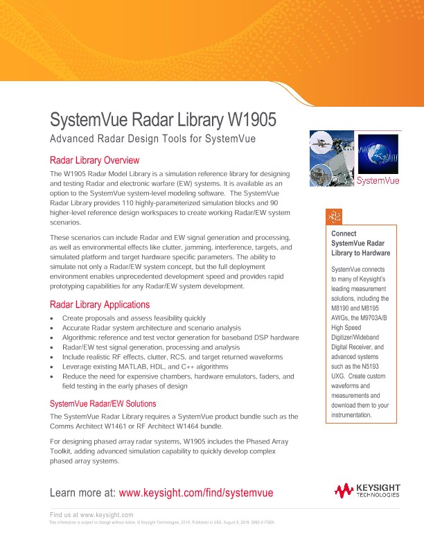 SystemVue Radar Library W1905 PDF Asset Page | Keysight